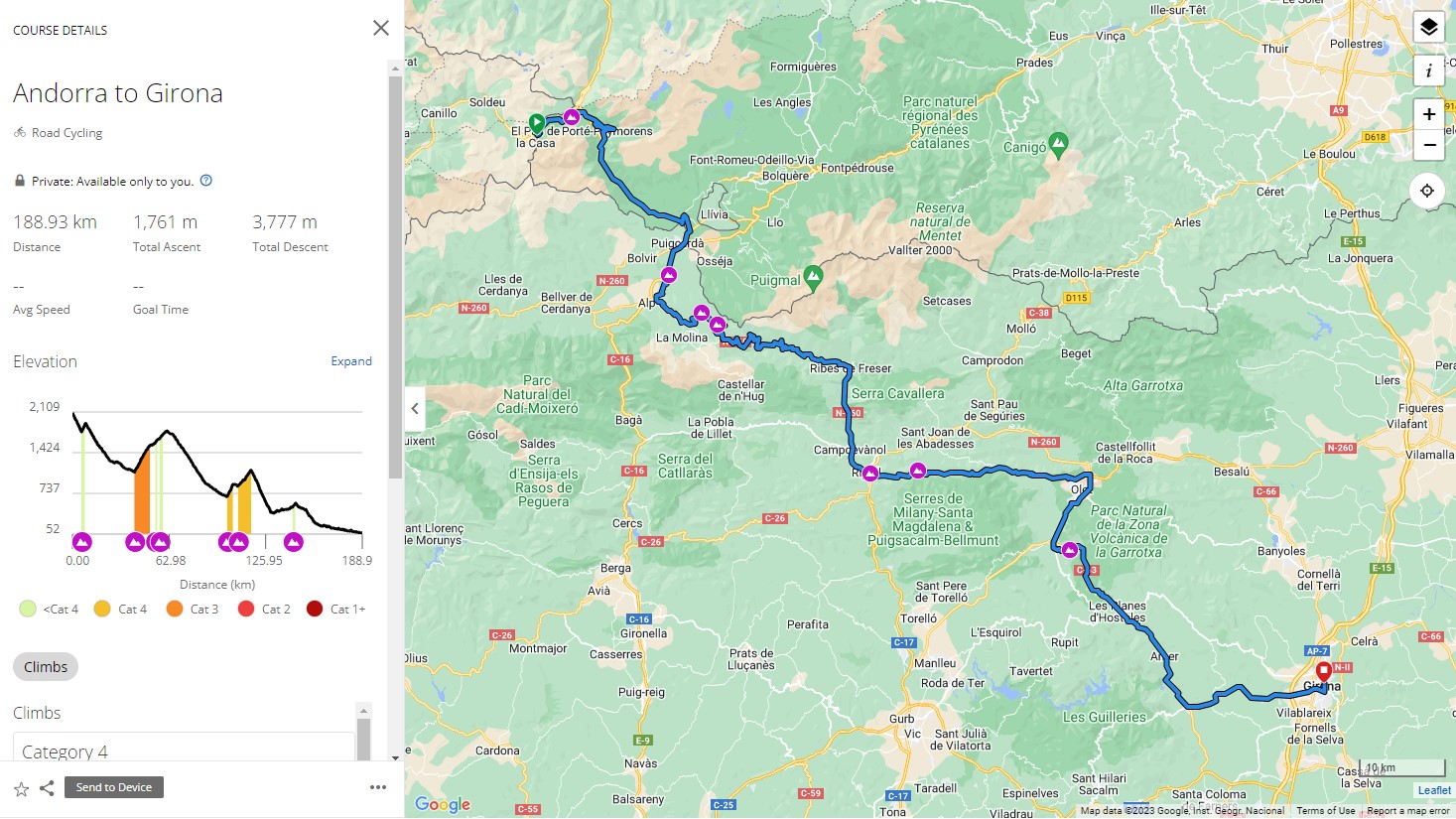 Road and Gravel Bike Tours Andorra Route Maps gpx and fit files